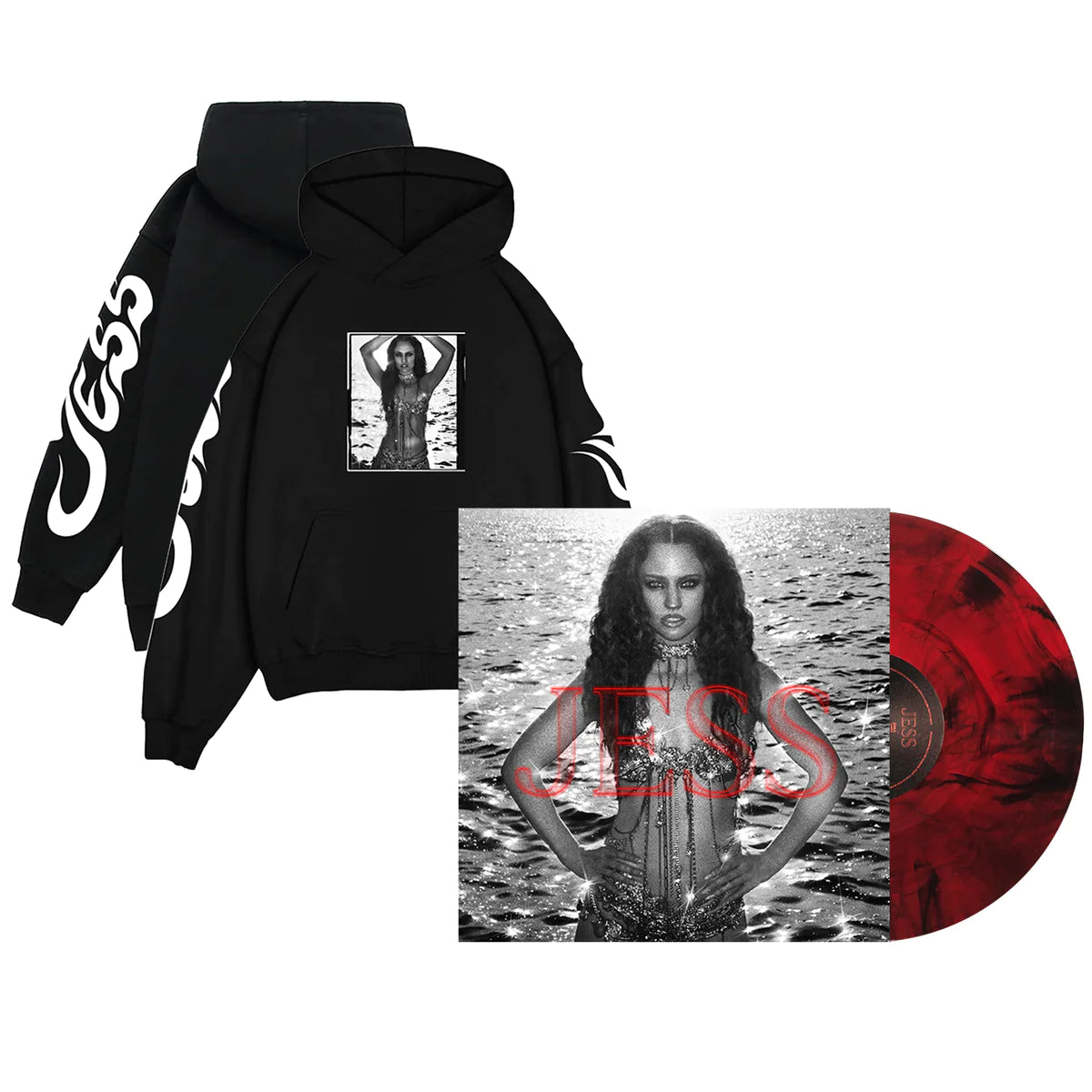JESS: Signed Red & Black Marble Vinyl LP + Hoodie - Recordstore